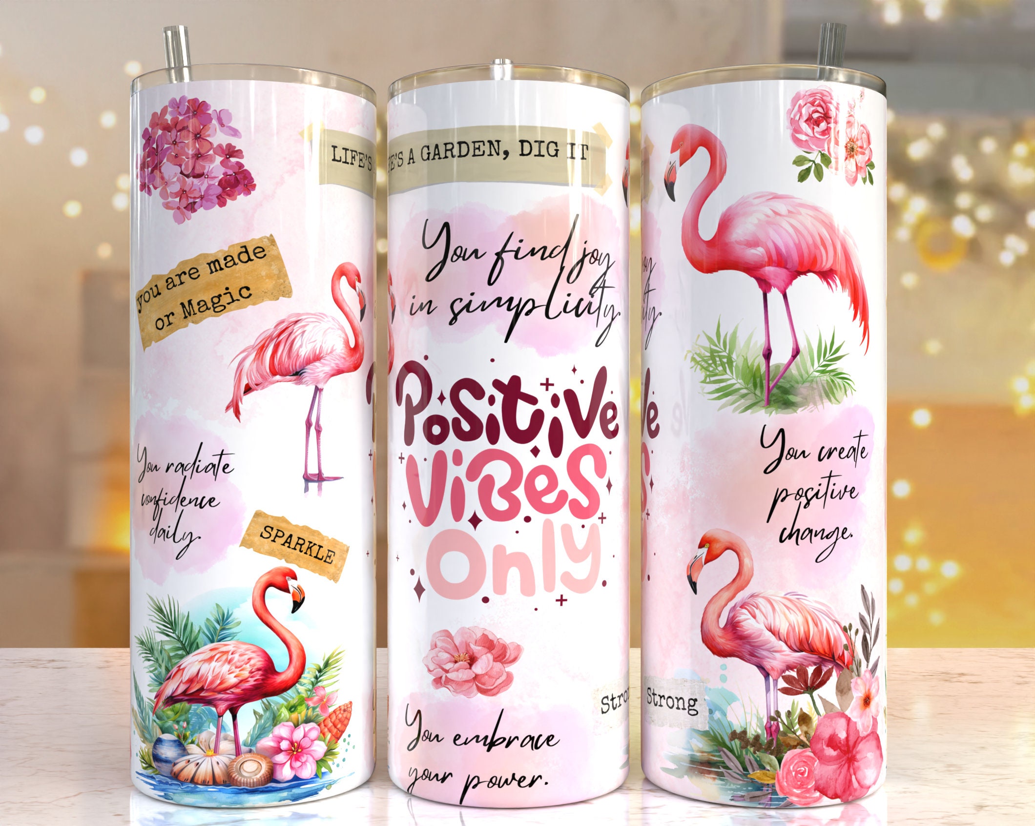 Flamingo Positive Affirmations 20 Oz Skinny Tumbler Sublimation Design ...