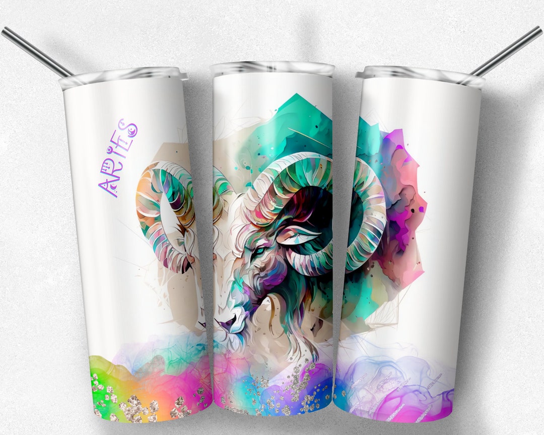Aries Zodiac Sign Pastel Watercolor 20 Oz Skinny Tumbler Sublimation ...