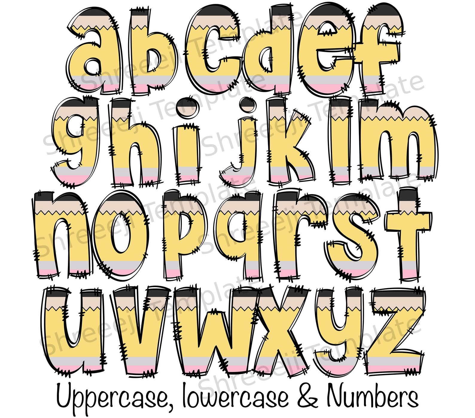 Pencil Doodle Letters Alphabet PNG Hand Drawn Upper and - Etsy