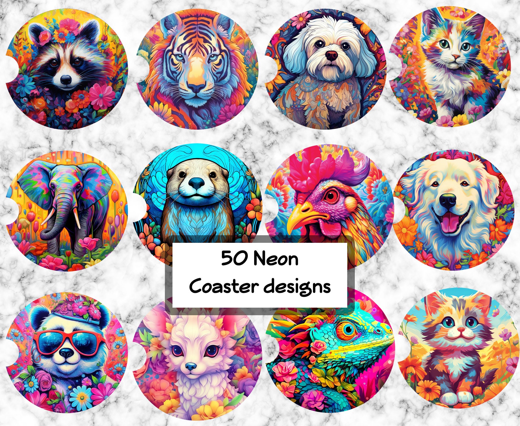 50 PNG Neon Car Coaster Sublimation Design, Car Coaster Designs, Round ...