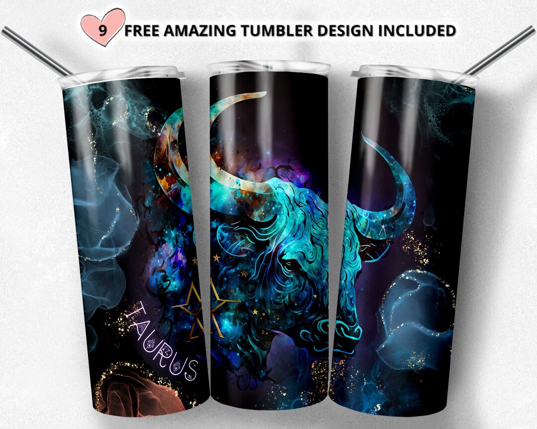 Taurus Zodiac Sign Alcohol Ink 20 Oz Skinny Tumbler Sublimation Designs ...