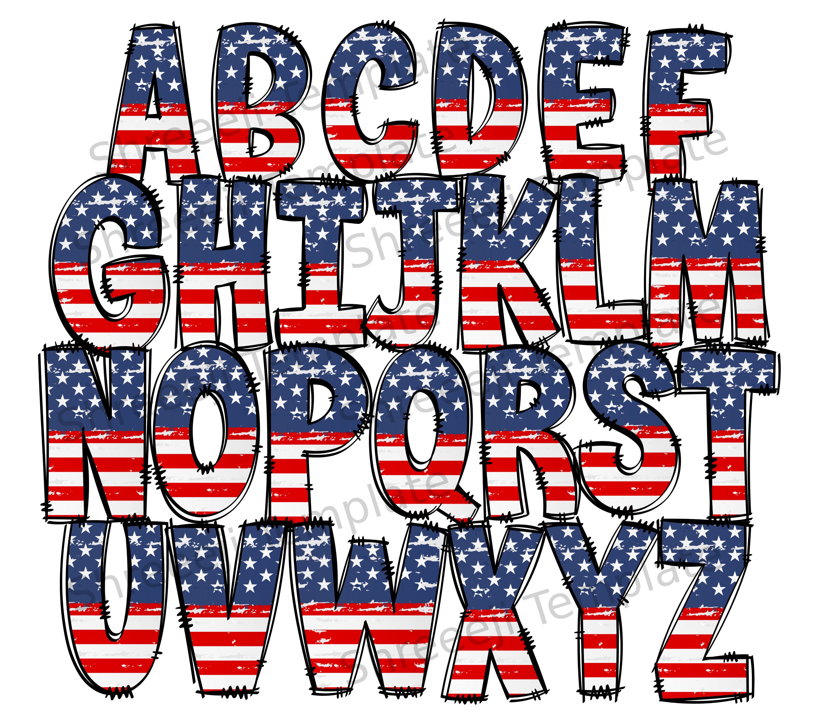 USA Alphabet Letters PNG Bundle Patriotic American Flag - Etsy