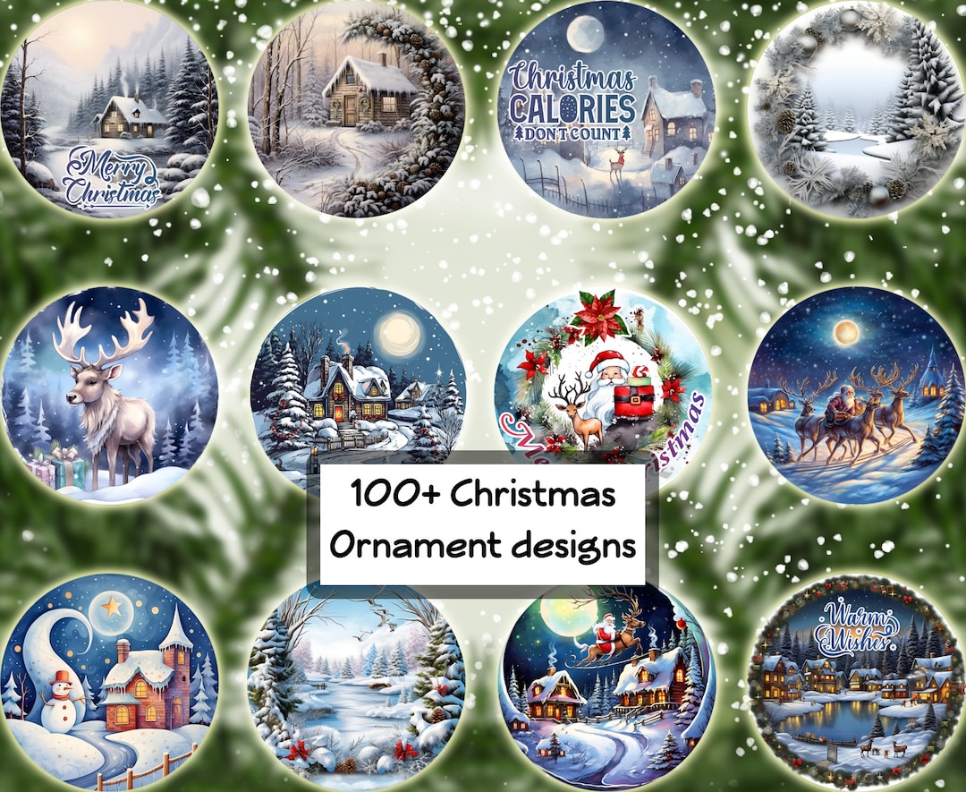 100+ Christmas Round Ornament Bundle PNG Sublimation Template, Photo ...
