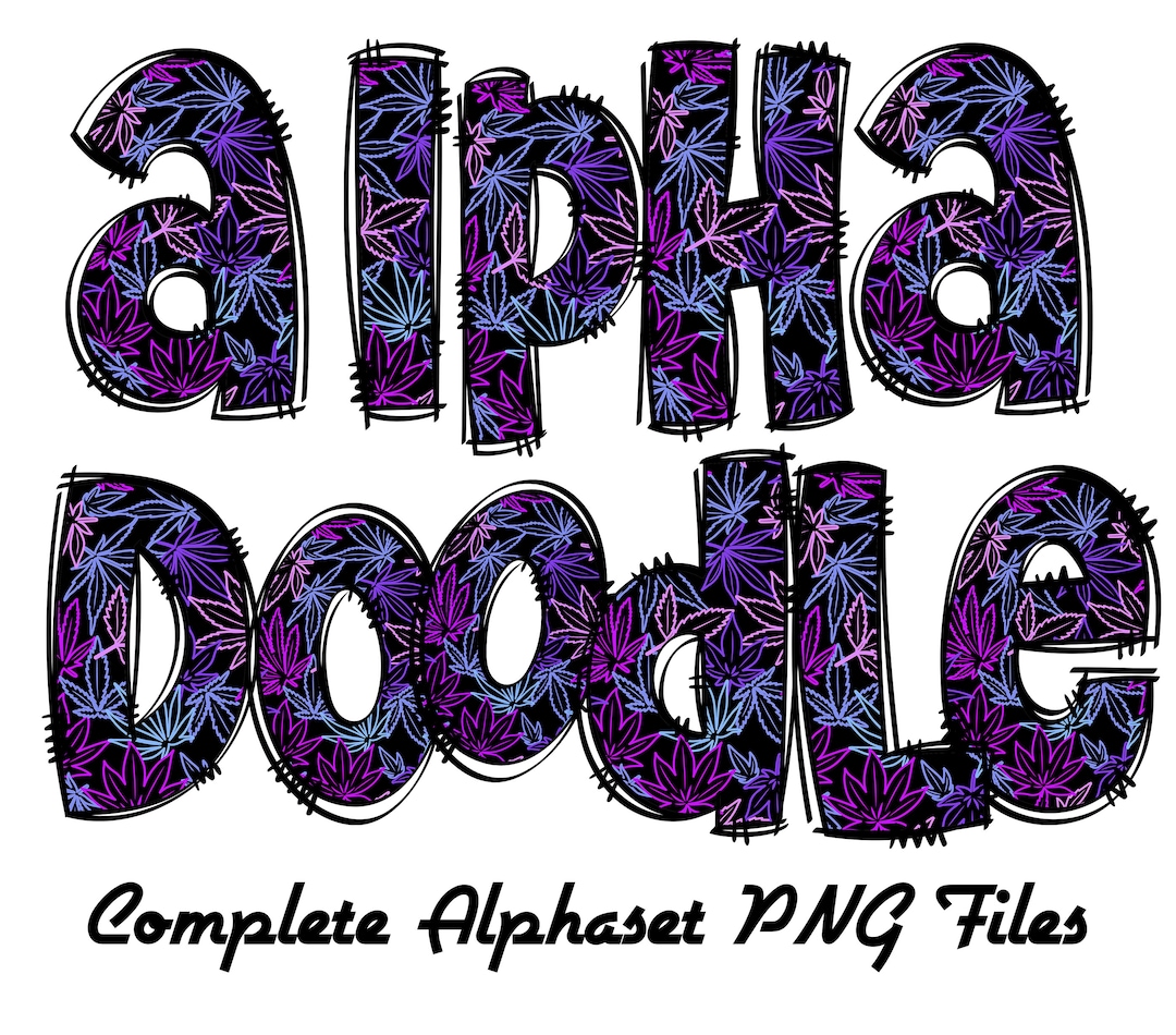 Weed Alphabet Letters PNG Bundle, Floral Doodle Letters, Hand Drawn ...