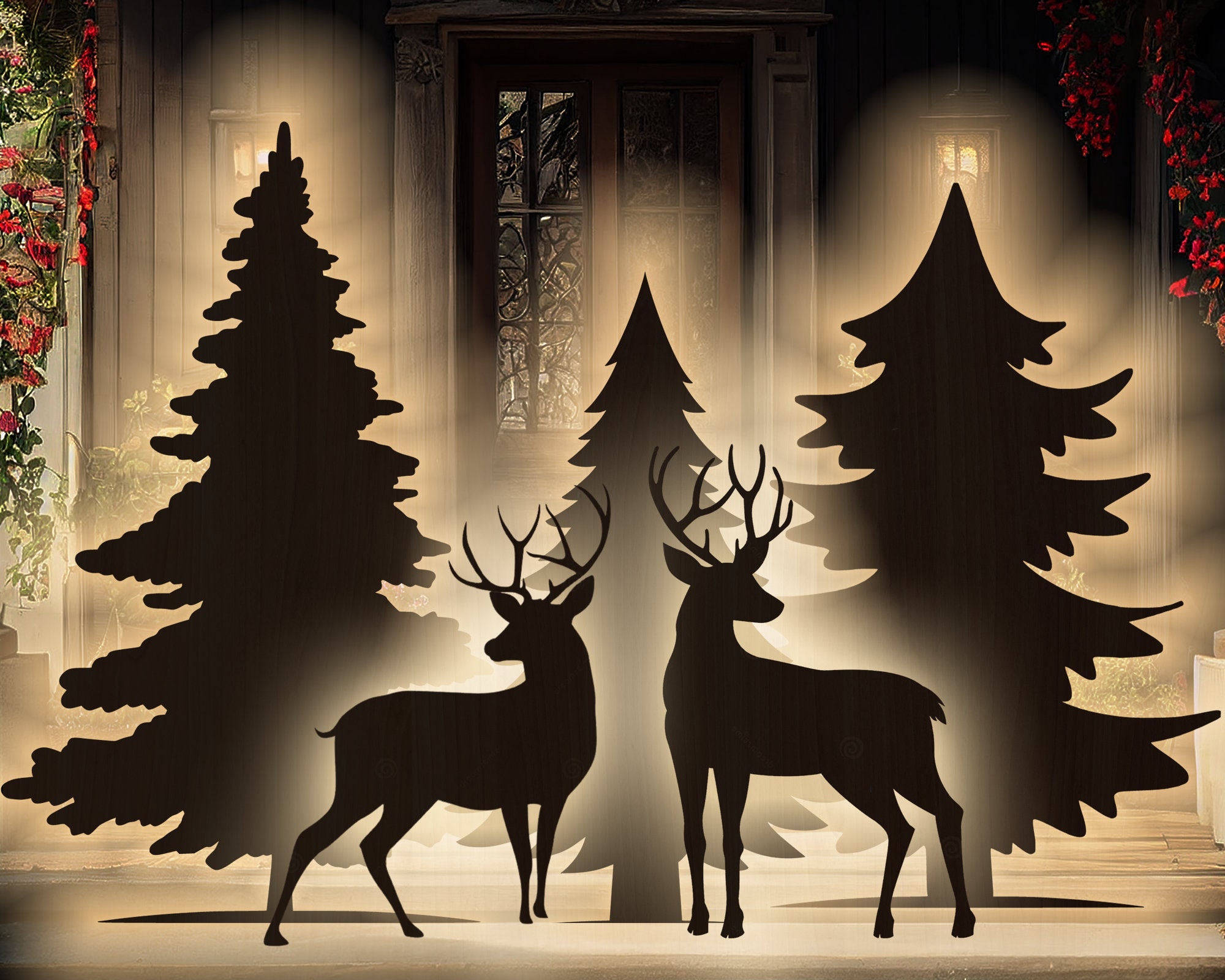 3 Different Christmas Tree + 2 Reindeer Template, Printable Stencil Pdf ...
