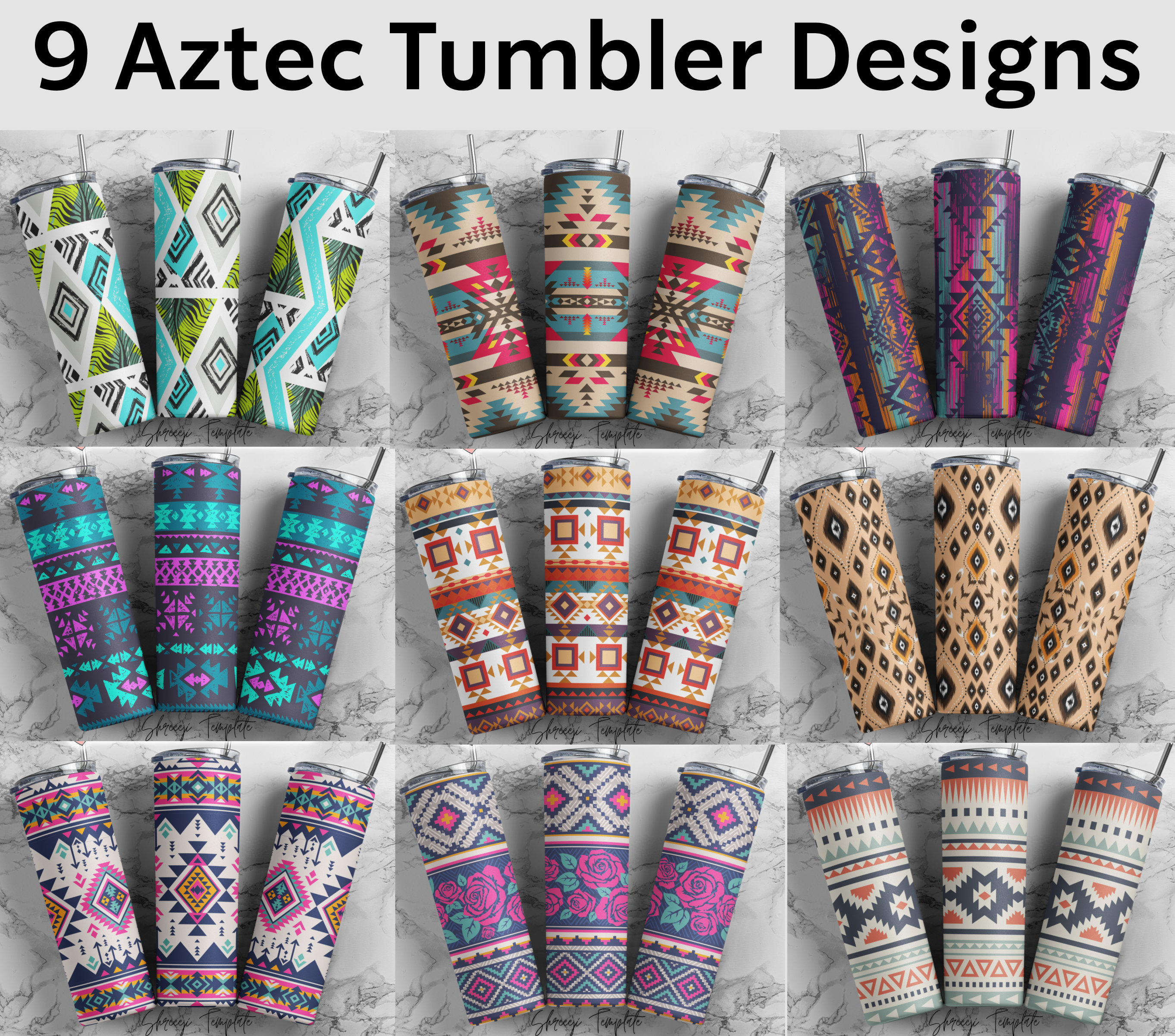 9 Aztec Tumbler Designs Bundle Seamless AZTEC 20oz Skinny - Etsy