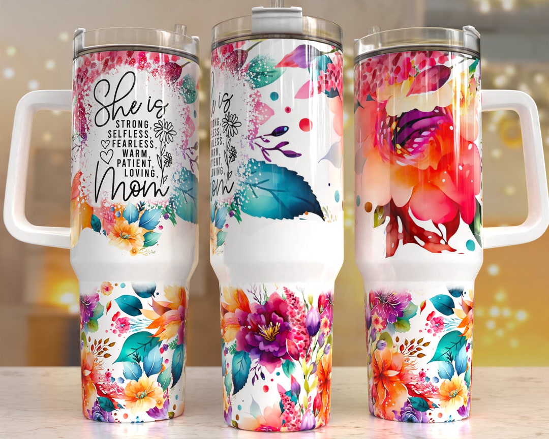 She is Mom Vibrant Floral 40oz Quencher Tumbler Wrap/ PNG Tumbler ...
