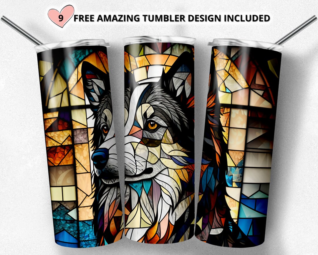 Stained Glass Husky Dog 20 Oz Skinny Tumbler Sublimation Design Digital ...