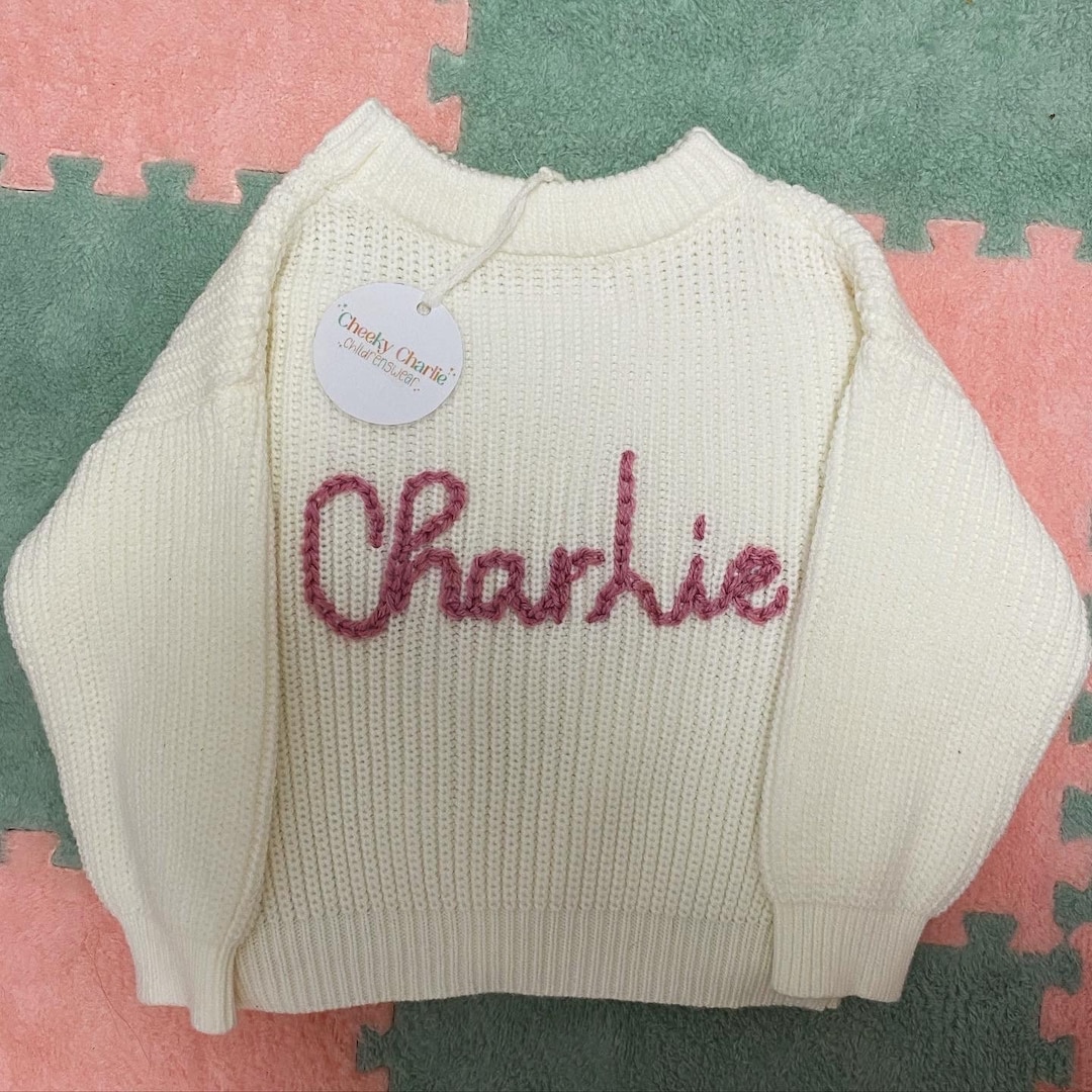 Personalised Custom Hand Embroidered Knitted Baby Toddler Name Jumper ...