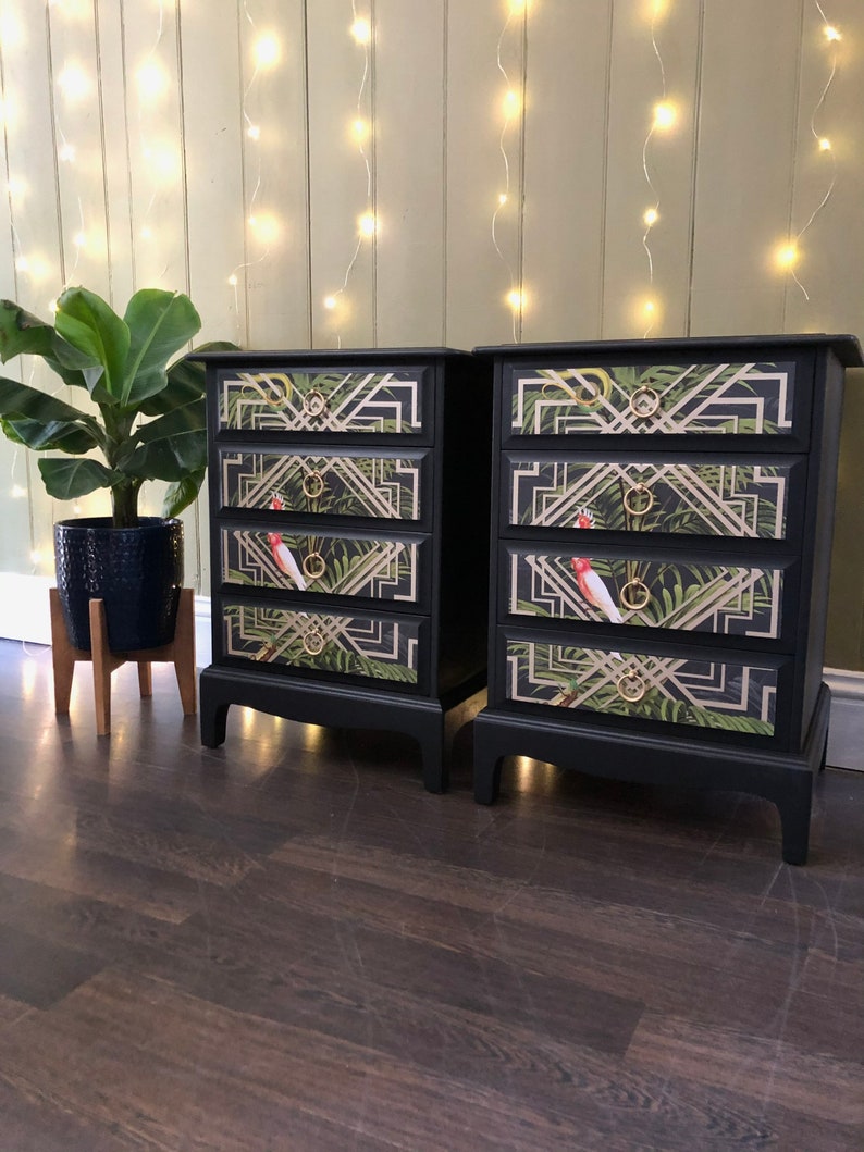 Pair of Stag Bedside Tables Black Green Gold Art Deco Theme - Etsy UK
