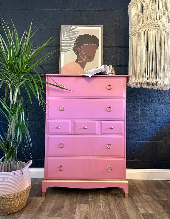 Stag Tall Chest of Drawers in Pink Tall Boy Sideboard Etsy