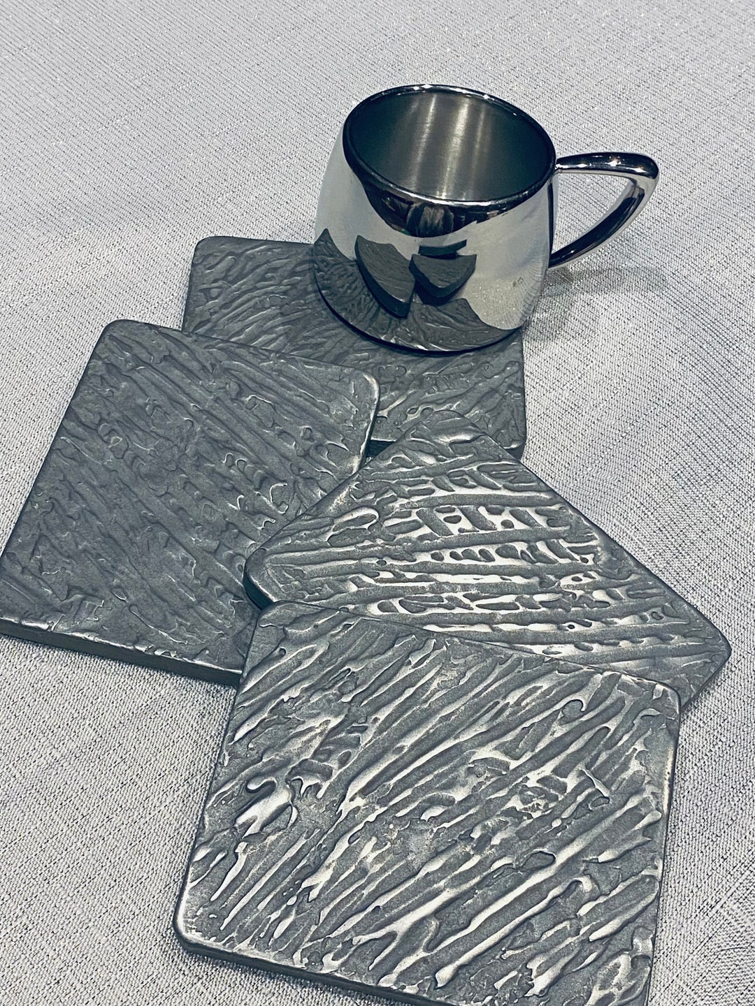 A Set of Four Metallic Coasters, Handmade Metallic Coasters, Silver ...