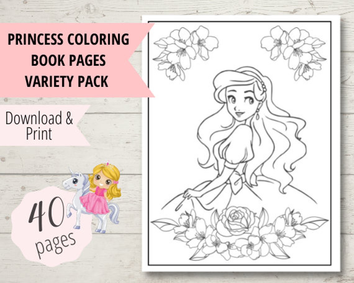 Princess Coloring Book Pages Variety of Princess Coloring - Etsy