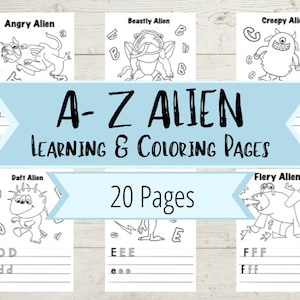 A-Z Alien Coloring & Writing Pages for Kids / Toddlers / Preschoolers ...