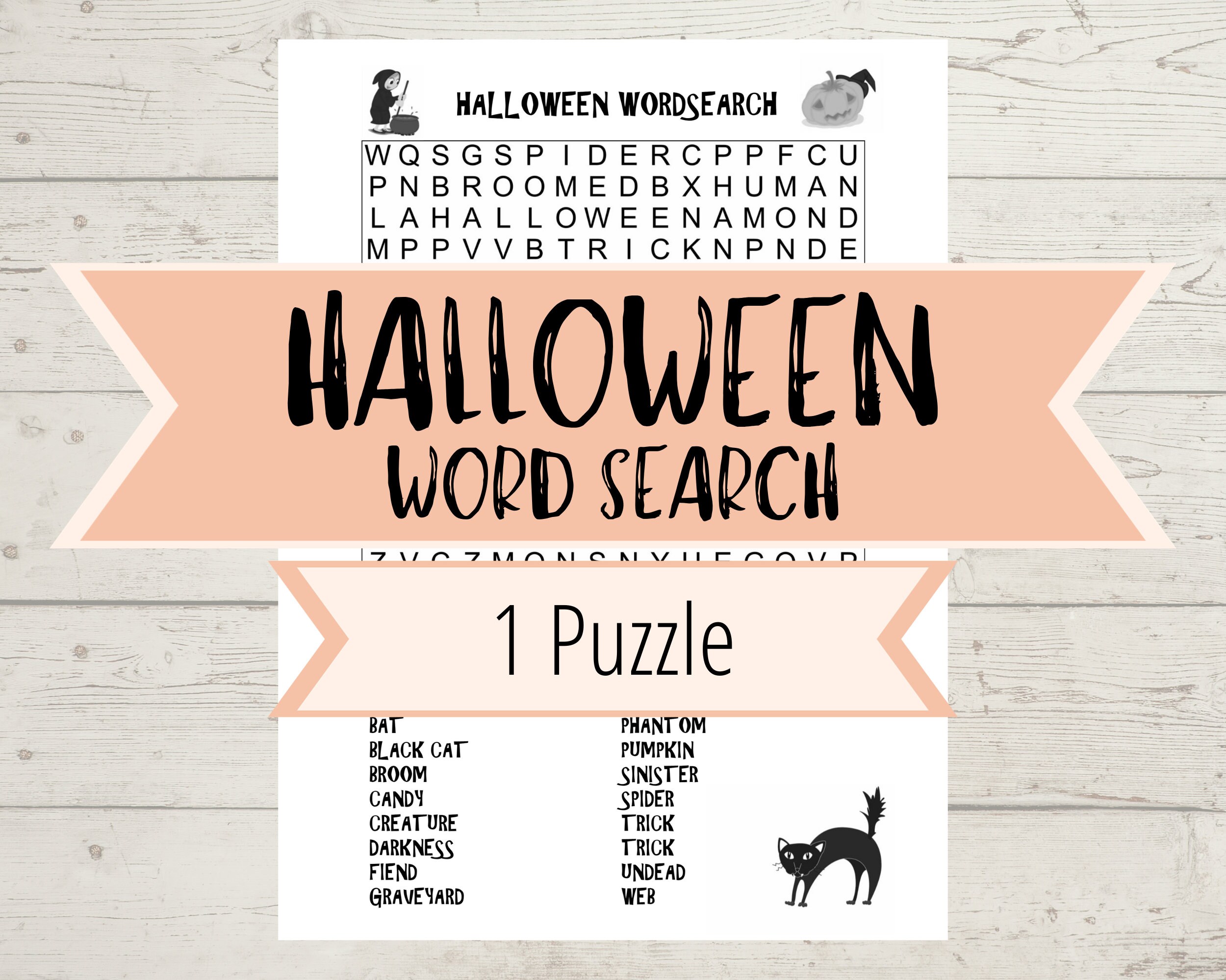Halloween Wordsearch Puzzle Kids Word Search Solution Included Download ...