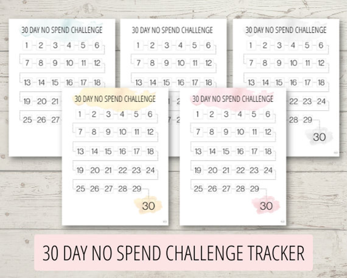 No Spend Tracker 30 Day No Spending Challenge Printable - Etsy