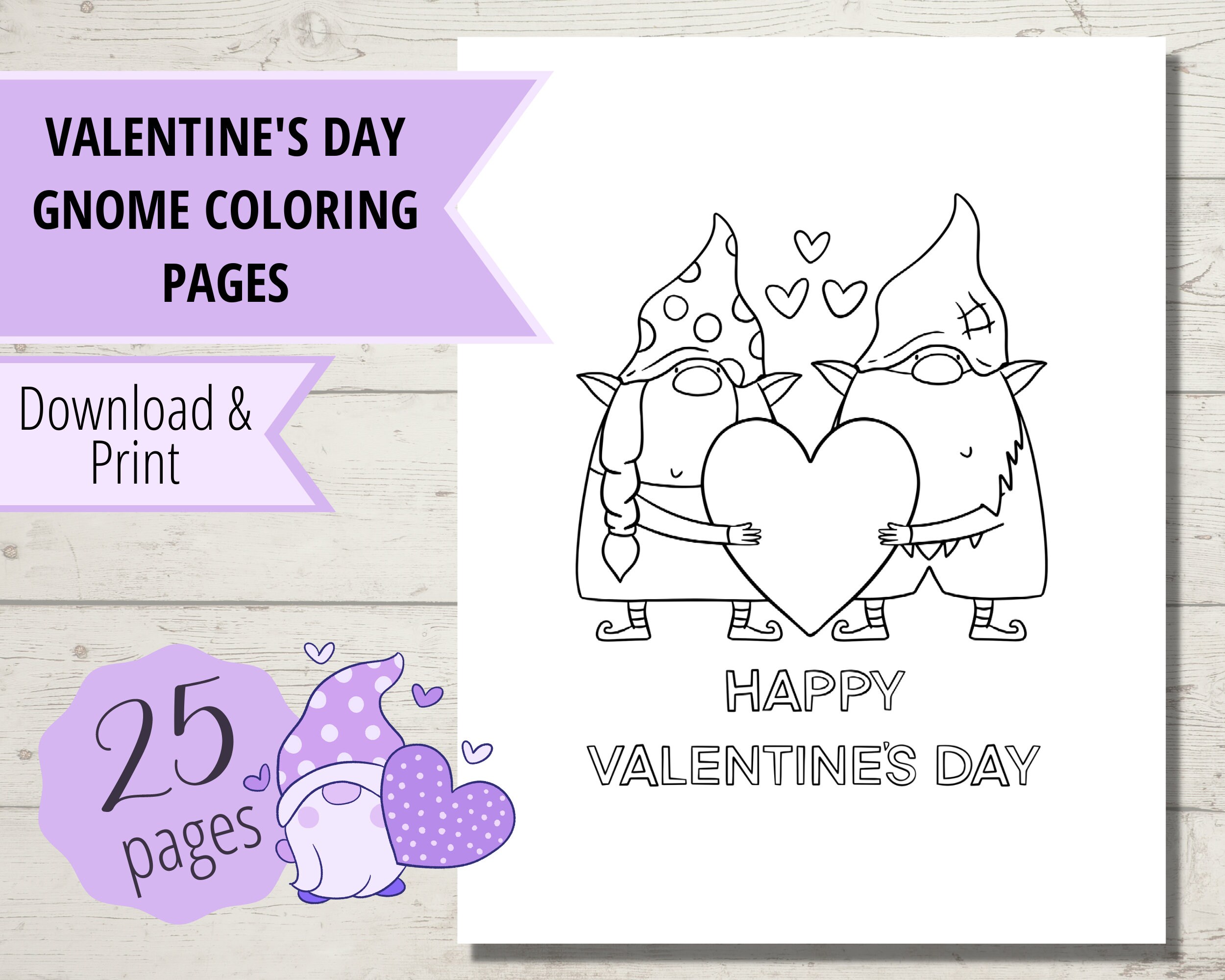 Valentine's Day Gnome Coloring Pages for Kids & Adults - Children's ...
