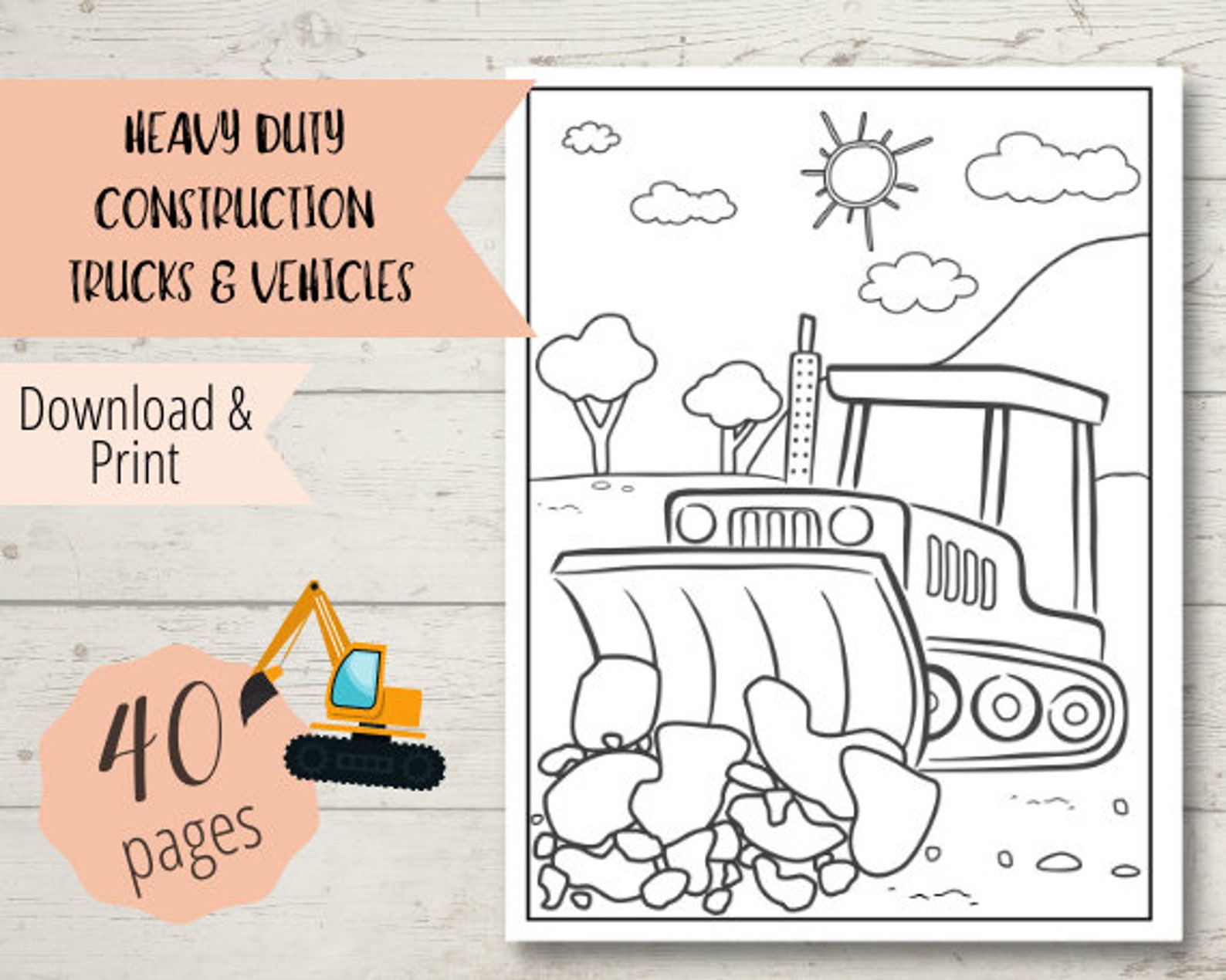 40 Construction Trucks Coloring Book Pages - Dump Trucks, Digging ...