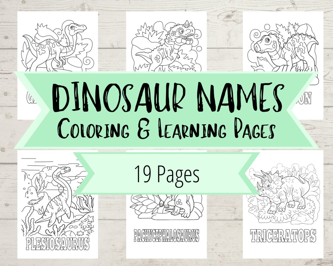 Dinosaur Name Learning & Coloring Book Printable for Kids Learn 20 ...
