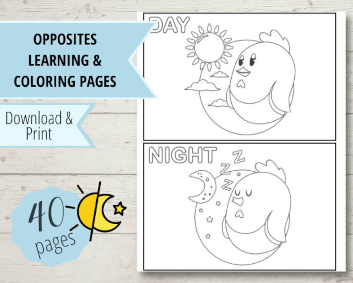Opposites Learning & Coloring Pages Teaching Opposites in - Etsy