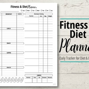 Daily Fitness & Diet Planner Workout, Meal, and Water Tracker Cardio ...