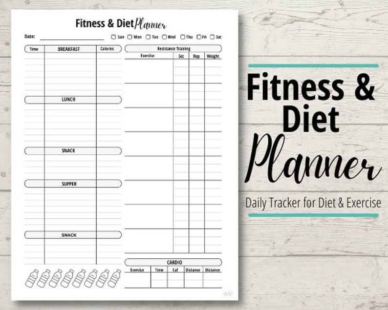 Daily Fitness & Diet Planner Workout, Meal, and Water Tracker Cardio ...