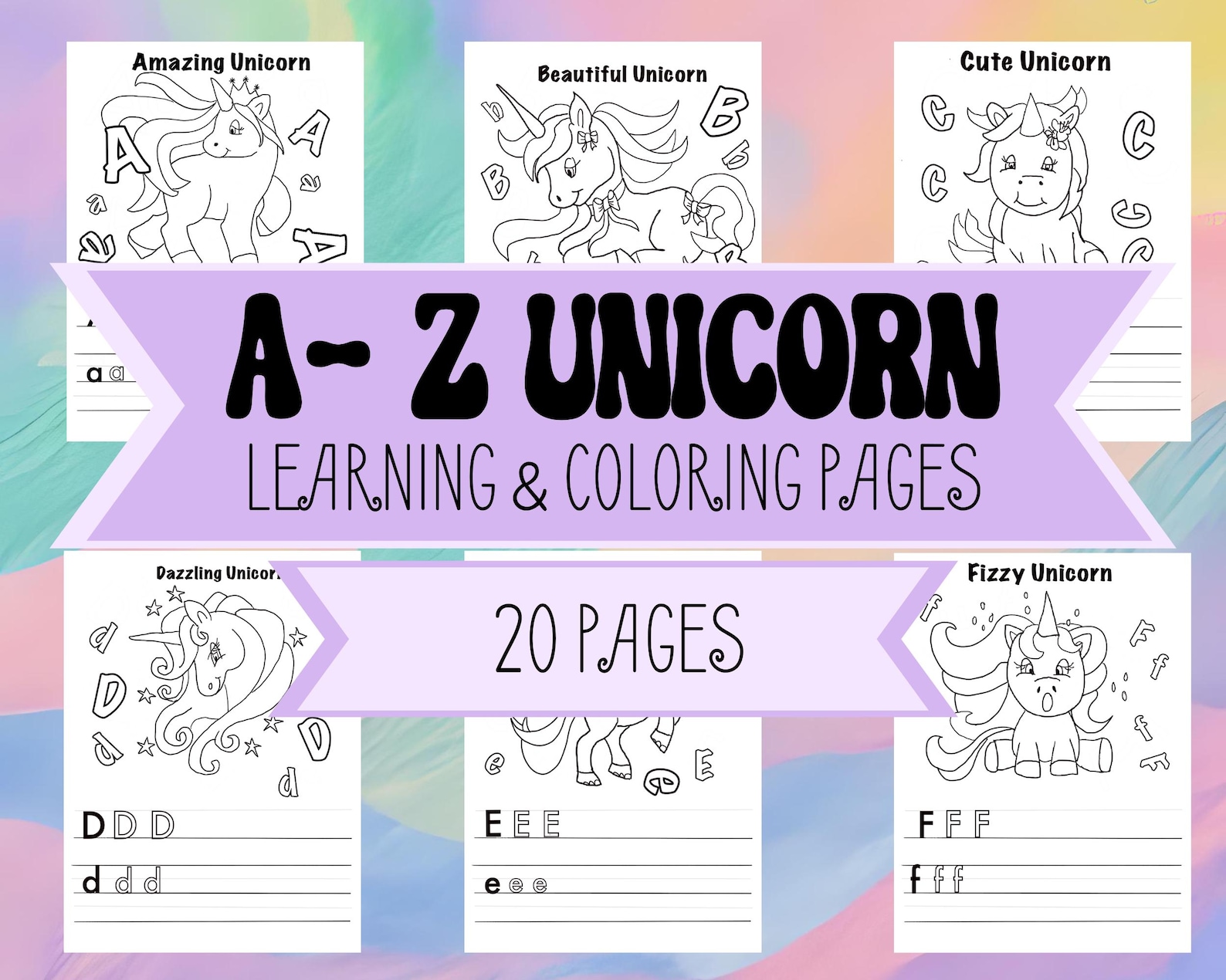 Unicorn Alphabet Coloring & Hand Writing Practice Pages A-Z - Download ...