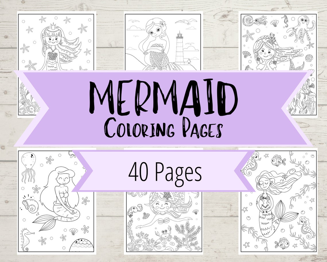 Mermaid Coloring Book Pages Printable Mermaid Coloring Pages - Etsy
