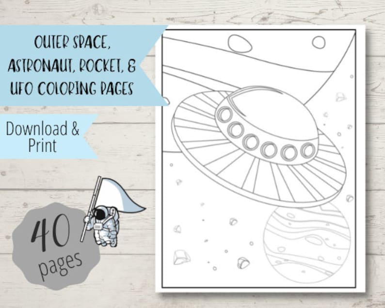 Astronaut Outer Space Rockets Planets and UFO Coloring - Etsy
