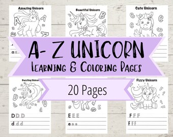 Unicorn Alphabet Coloring & Hand Writing Practice Pages A-Z - Etsy