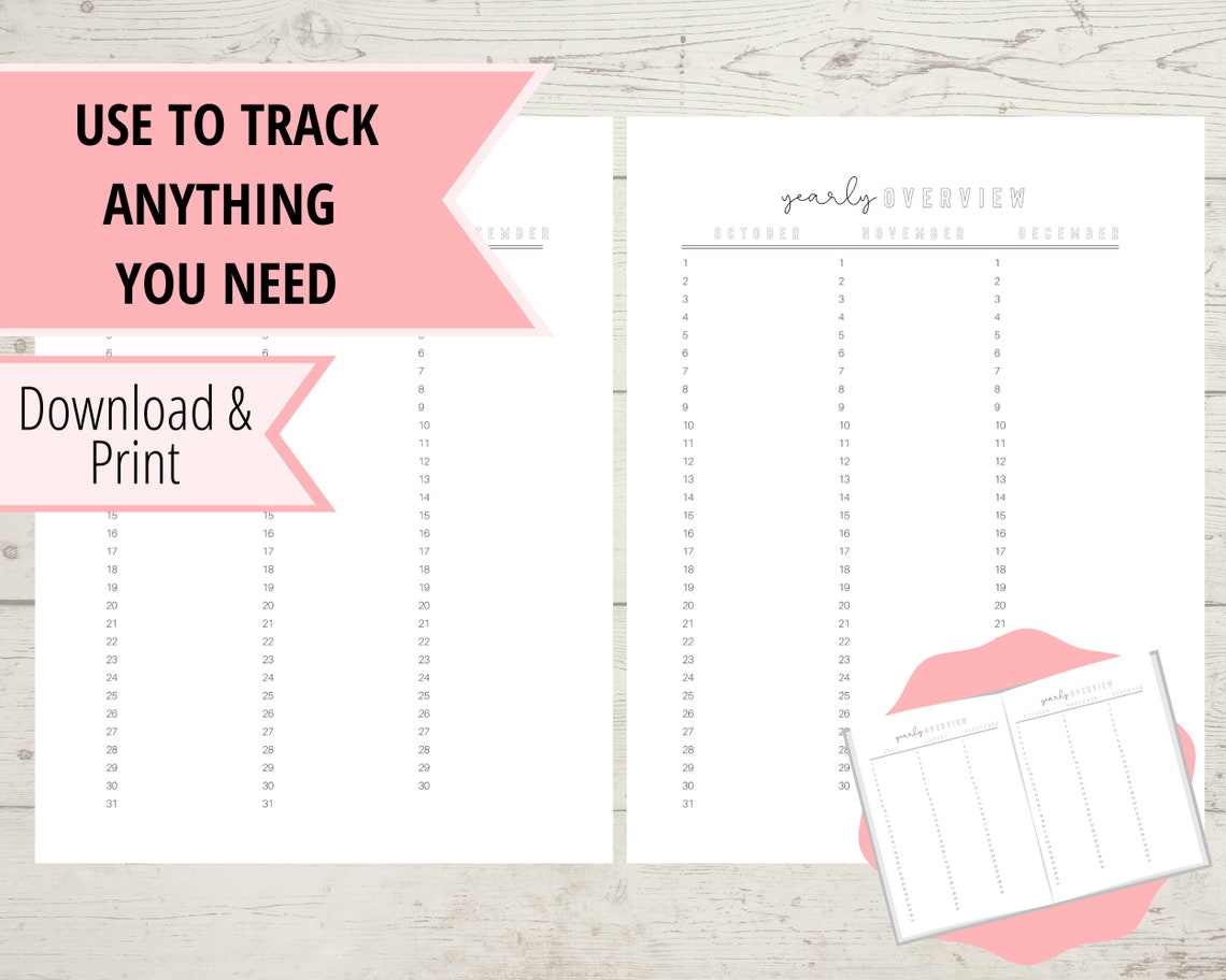 Yearly Overview Planner - Daily Tracker by Month - Use for School ...