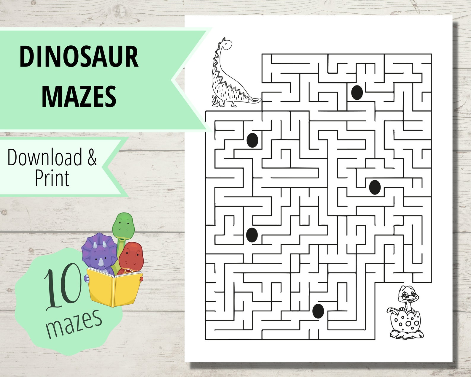 Dinosaur Activity Book Printable Mazes Connect the Dots - Etsy