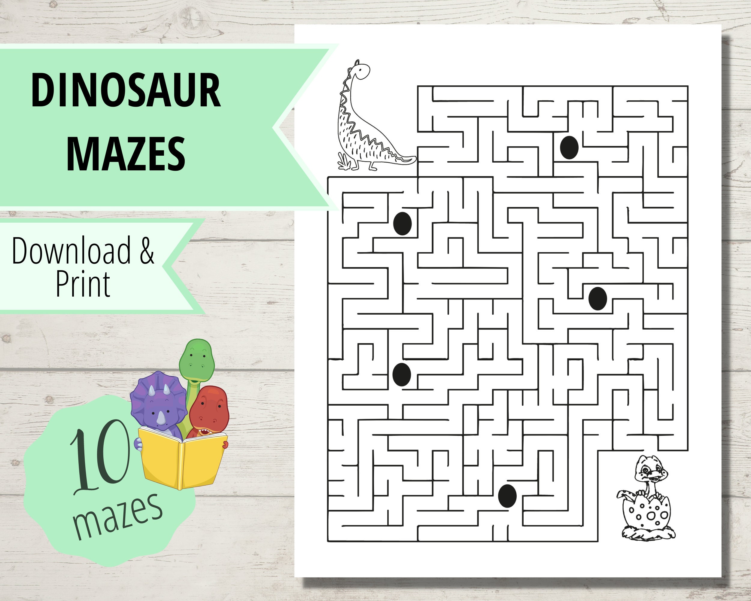 Dinosaur Activity Book Printable - Mazes, Connect the Dots, Spot the ...
