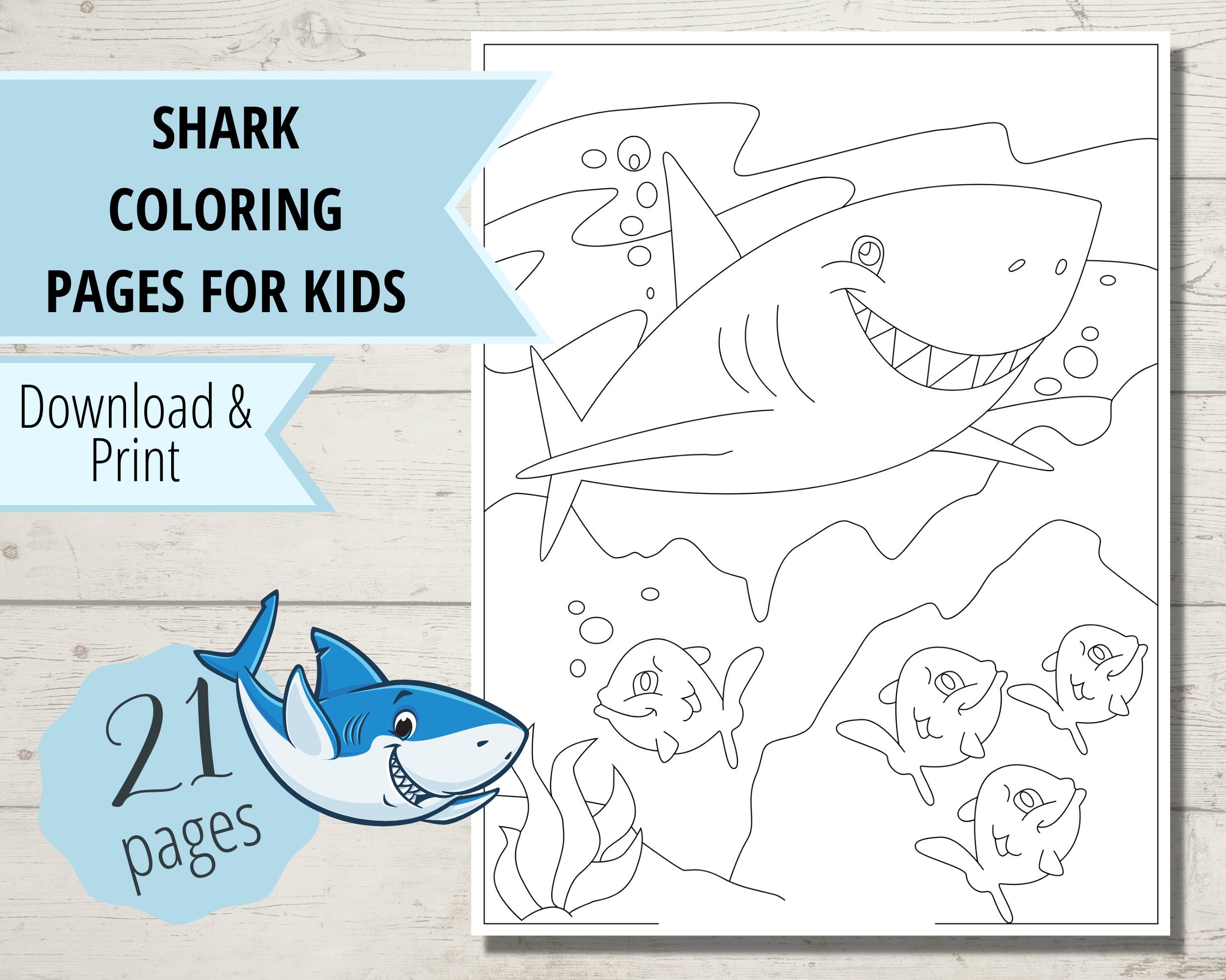 Shark Coloring Pages for Kids Coloring Book Pages of Shark - Etsy