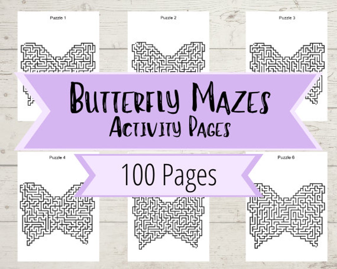 100 Butterfly Mazes With Solutions Included - Book of 100 Activity ...