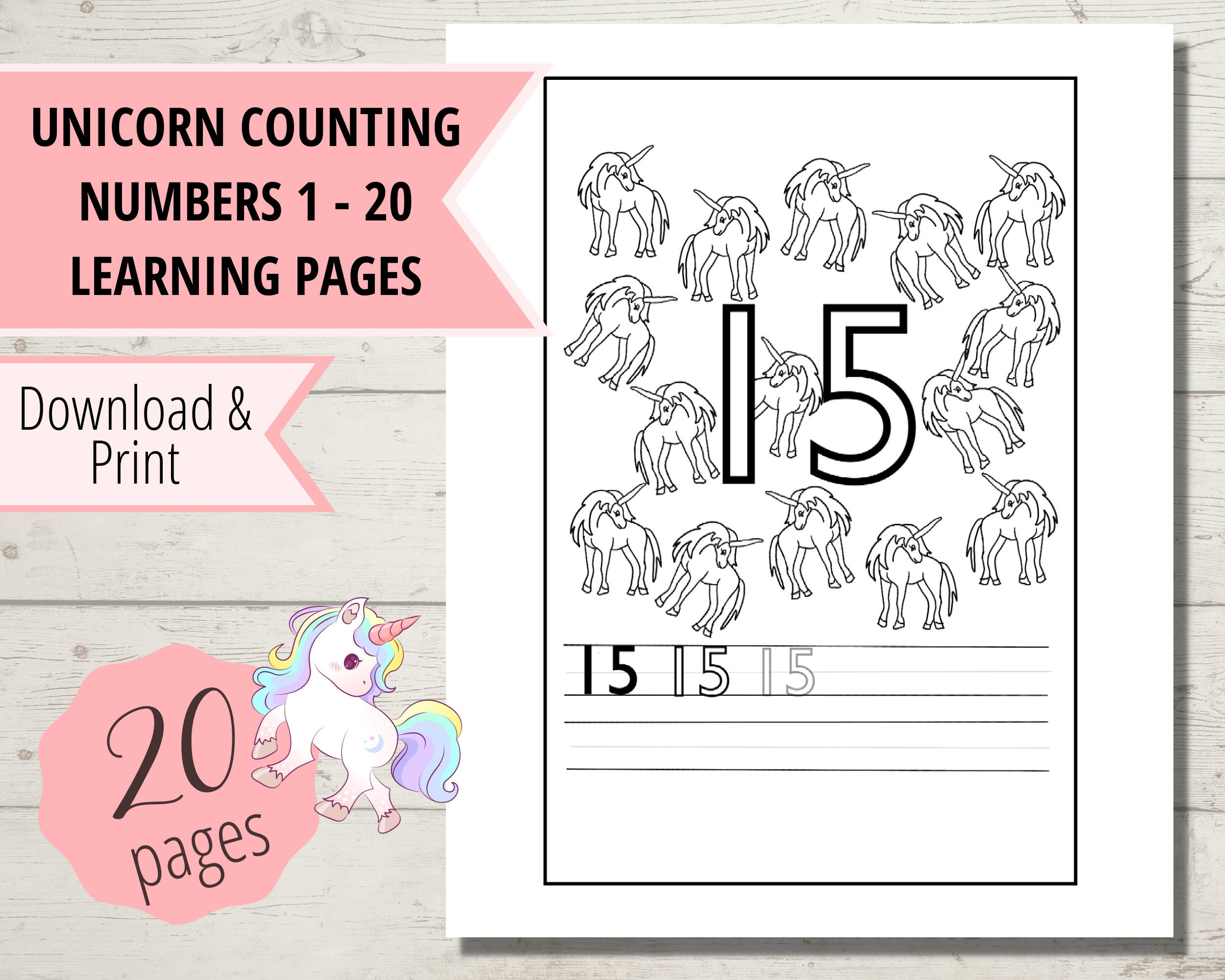 1-20 Unicorn Coloring & Learning Pages for Students - Etsy