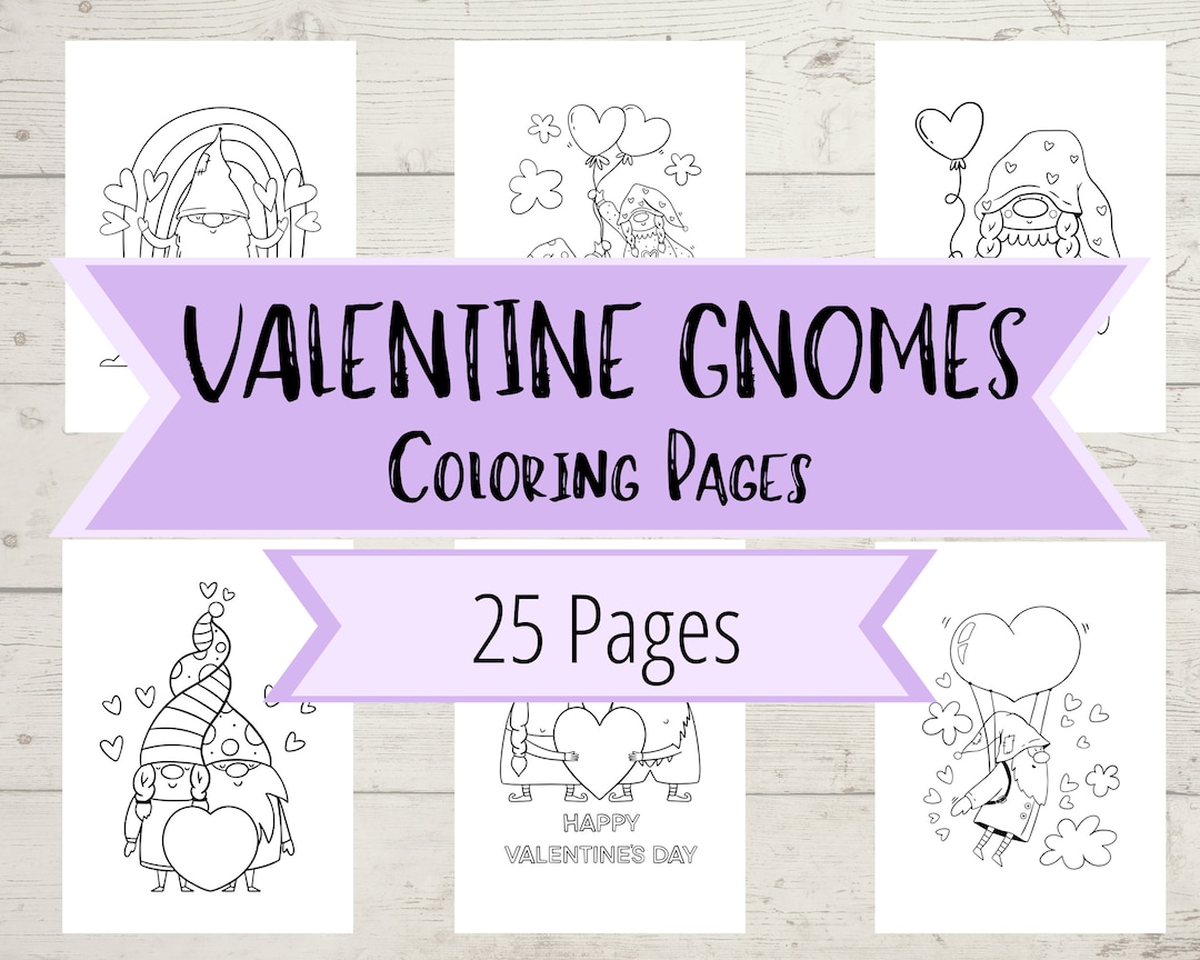 Valentine's Day Gnome Coloring Pages for Kids & Adults - Children's ...