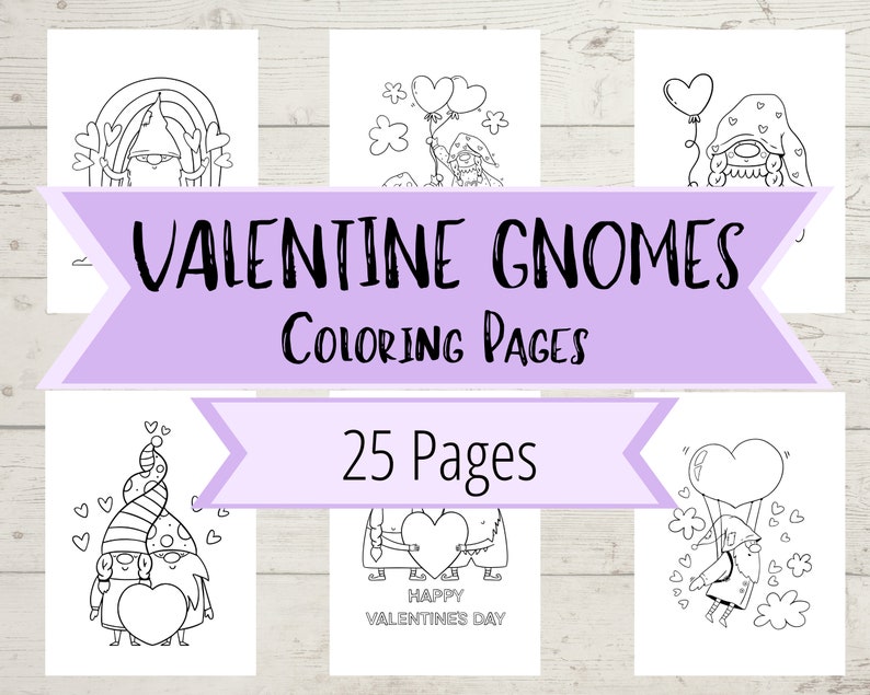 Valentine's Day Gnome Coloring Pages for Kids & Adults - Etsy