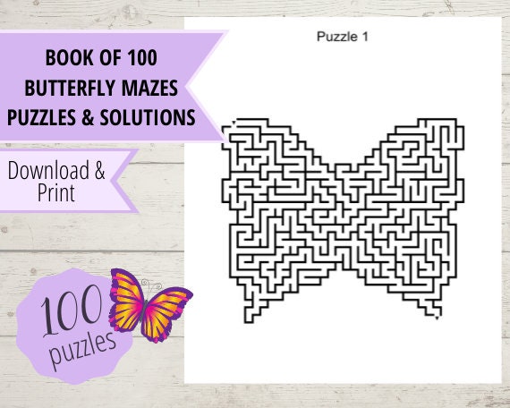 100 Butterfly Mazes With Solutions Included - Book of 100 Activity ...