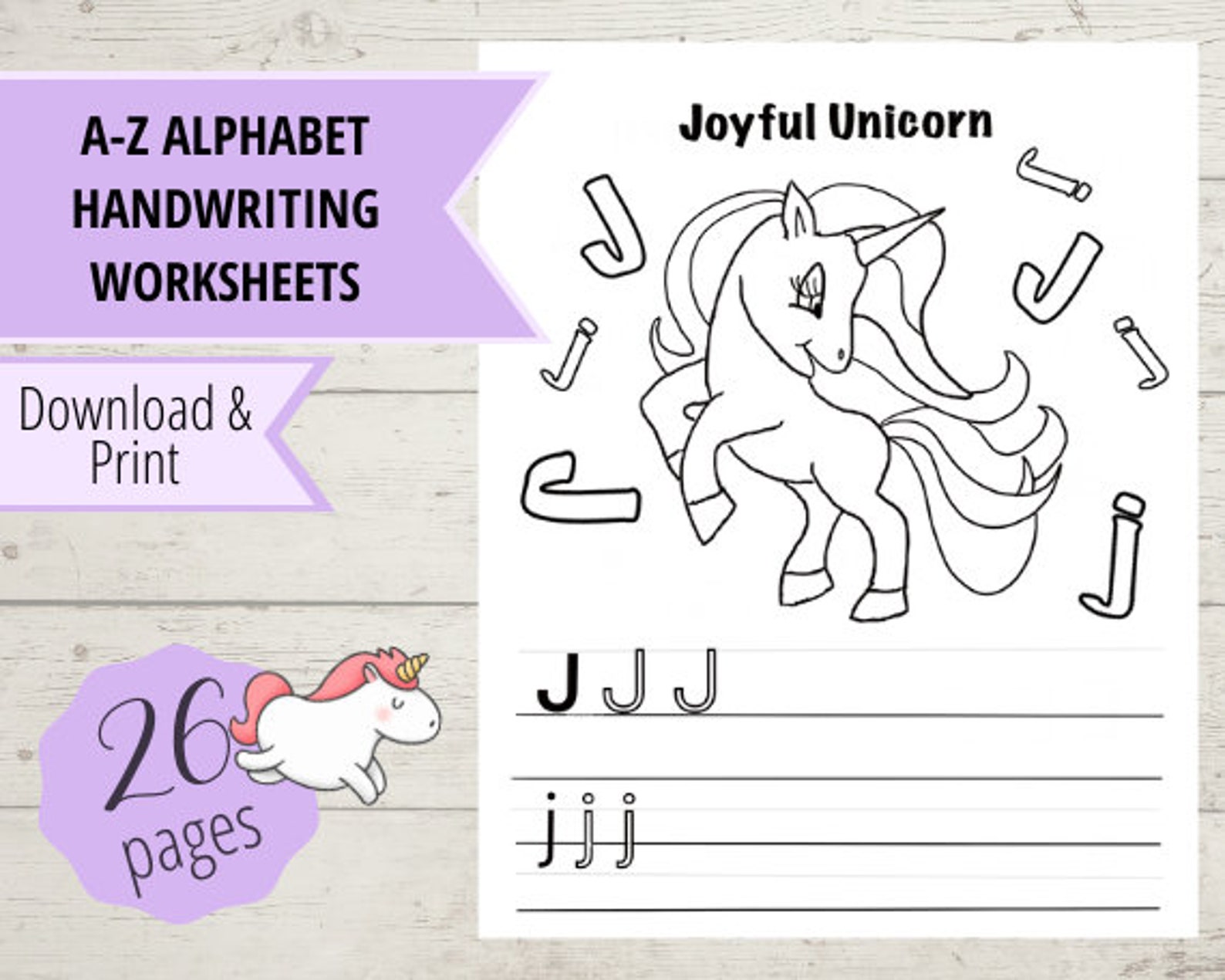 Unicorn Alphabet Coloring & Hand Writing Practice Pages A-Z Download ...