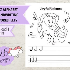 Unicorn Alphabet Coloring & Hand Writing Practice Pages A-Z - Download ...