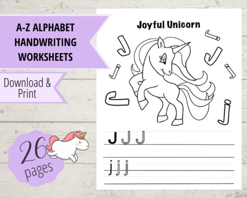 Unicorn Alphabet Coloring & Hand Writing Practice Pages A-Z Download ...