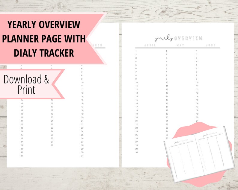 Yearly Overview Planner - Daily Tracker by Month - Use for School ...
