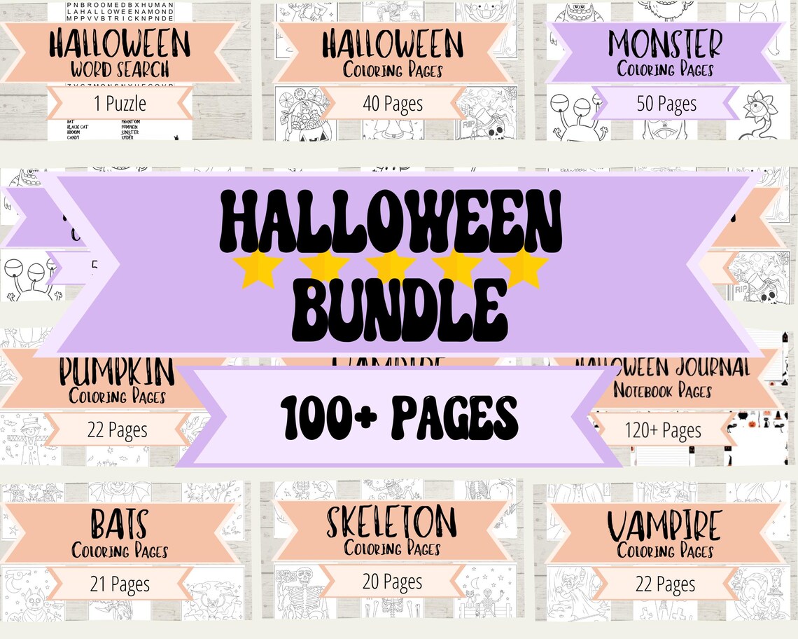 Halloween Printable Bundle - Halloween Coloring Pages and Wordsearch ...