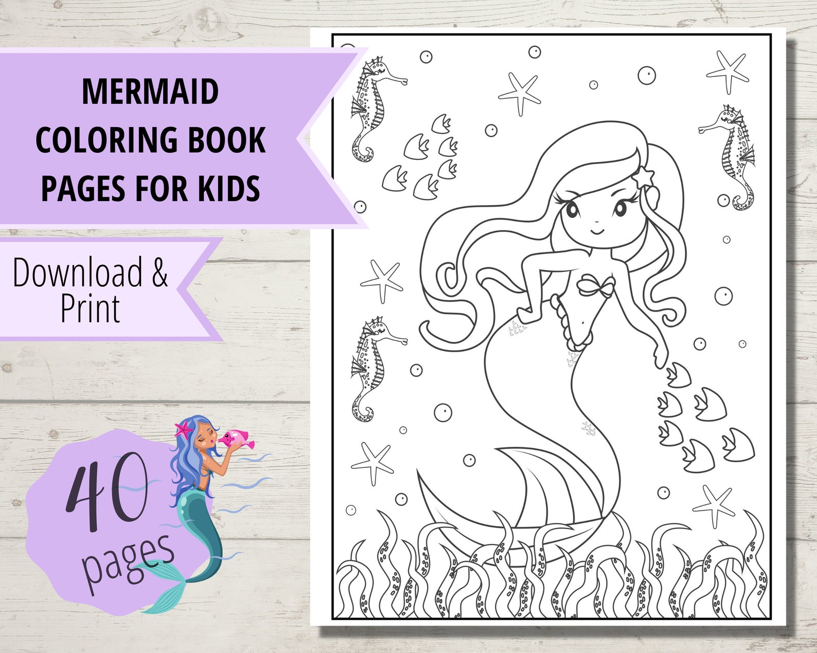 Mermaid Coloring Book Pages Printable Mermaid Coloring Pages - Etsy