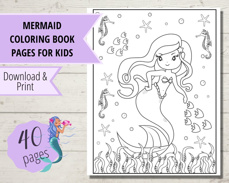 Mermaid Coloring Book Pages Printable Mermaid Coloring Pages - Etsy