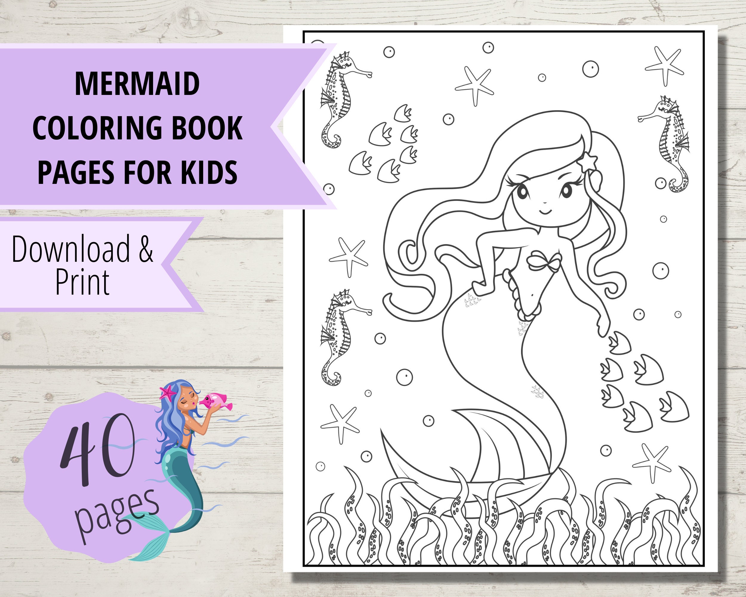 Mermaid Coloring Book Pages Printable Mermaid Coloring Pages - Etsy