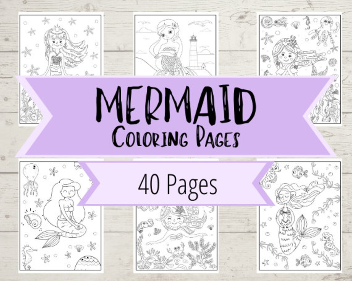 Mermaid Coloring Book Pages Printable Mermaid Coloring Pages - Etsy