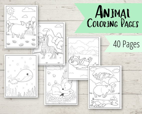 40 Cute Animal Coloring Book Pages - Zoo, Farm, Land & Sea, Desert ...