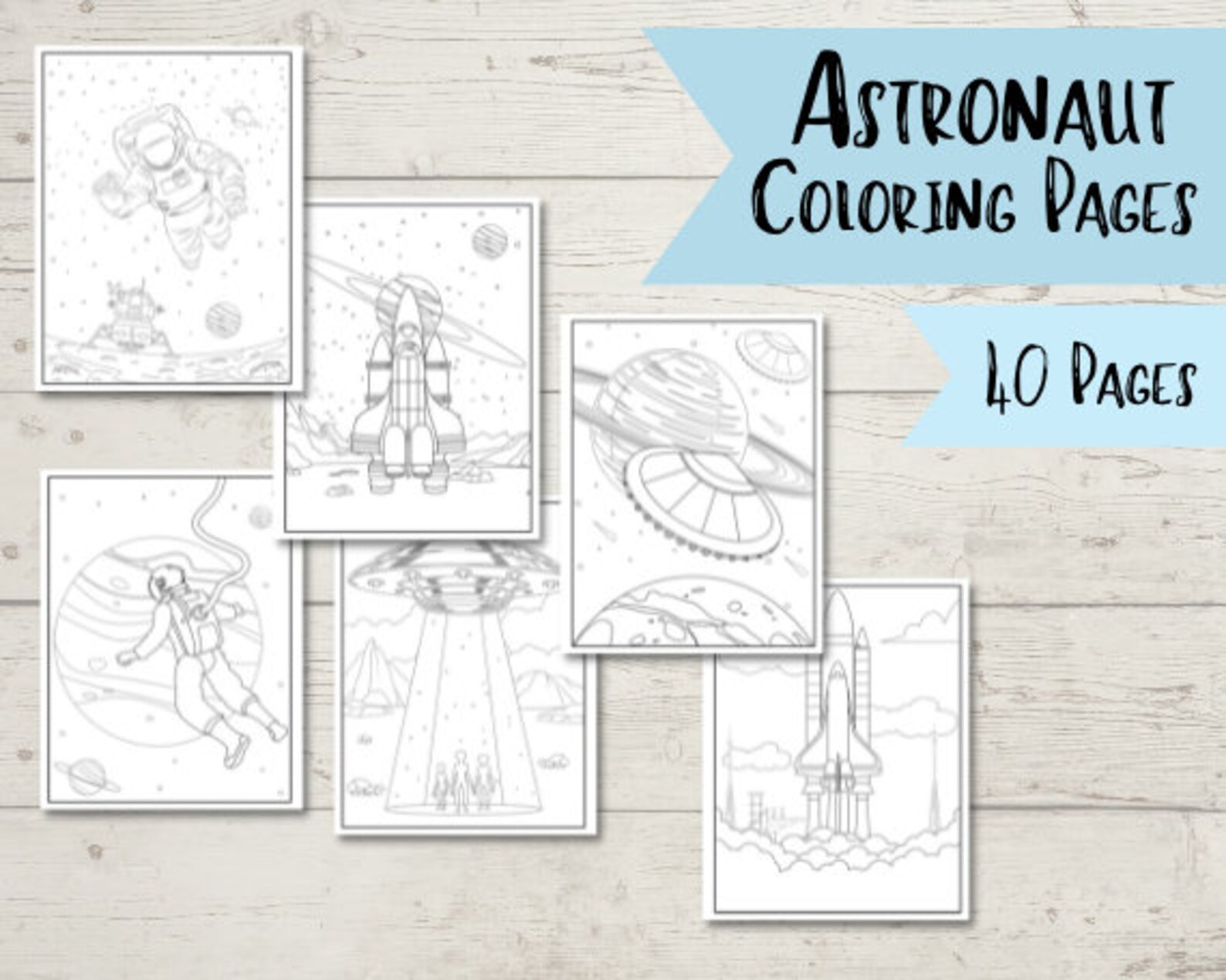 Astronaut Outer Space Rockets Planets and UFO Coloring - Etsy